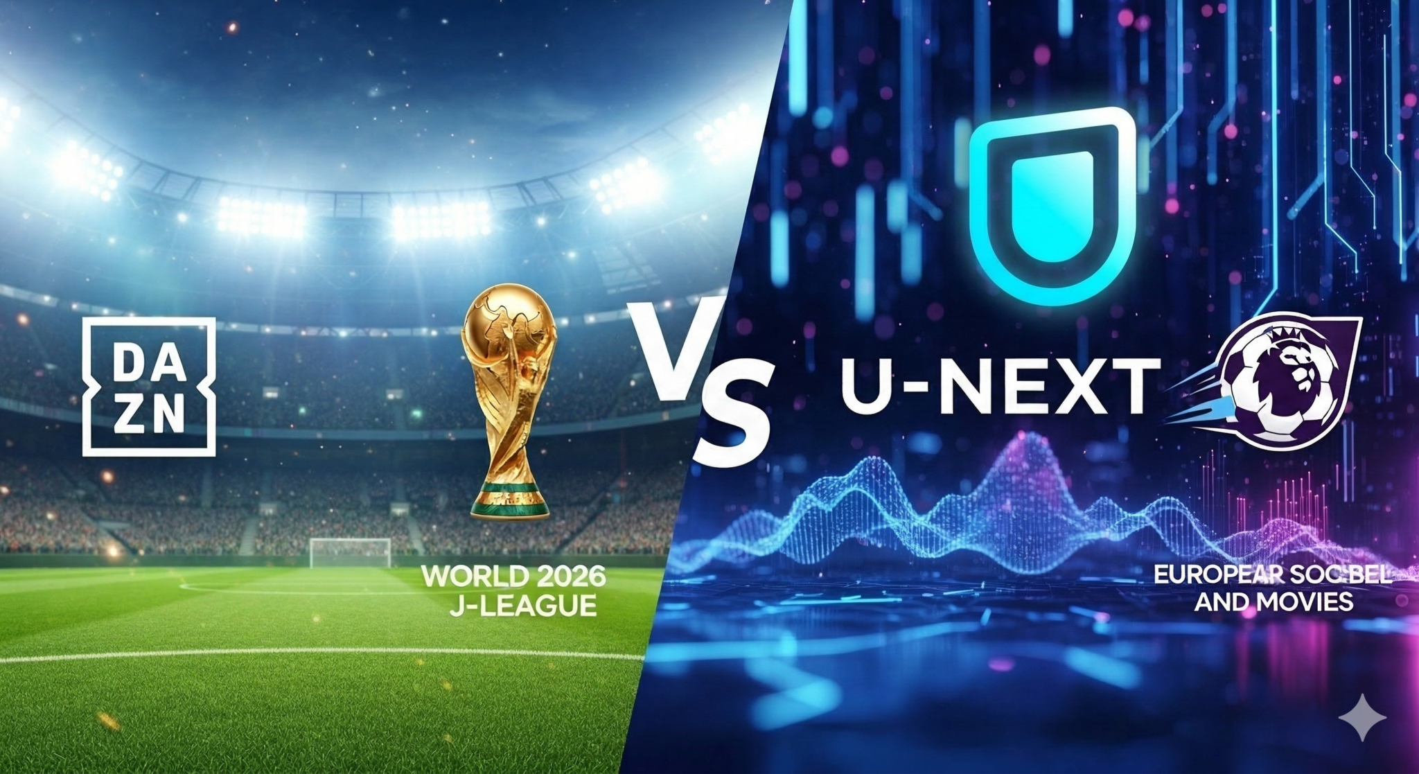 DAZNとU-NEXTどっちがいい？【2026年最新】W杯・欧州サッカー・料金を徹底比較 | 通勤スタジアム